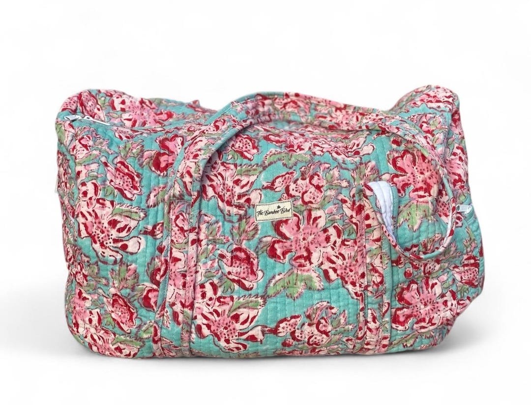Pink and Blue Floral Weekend Duffle Bag - Etsy