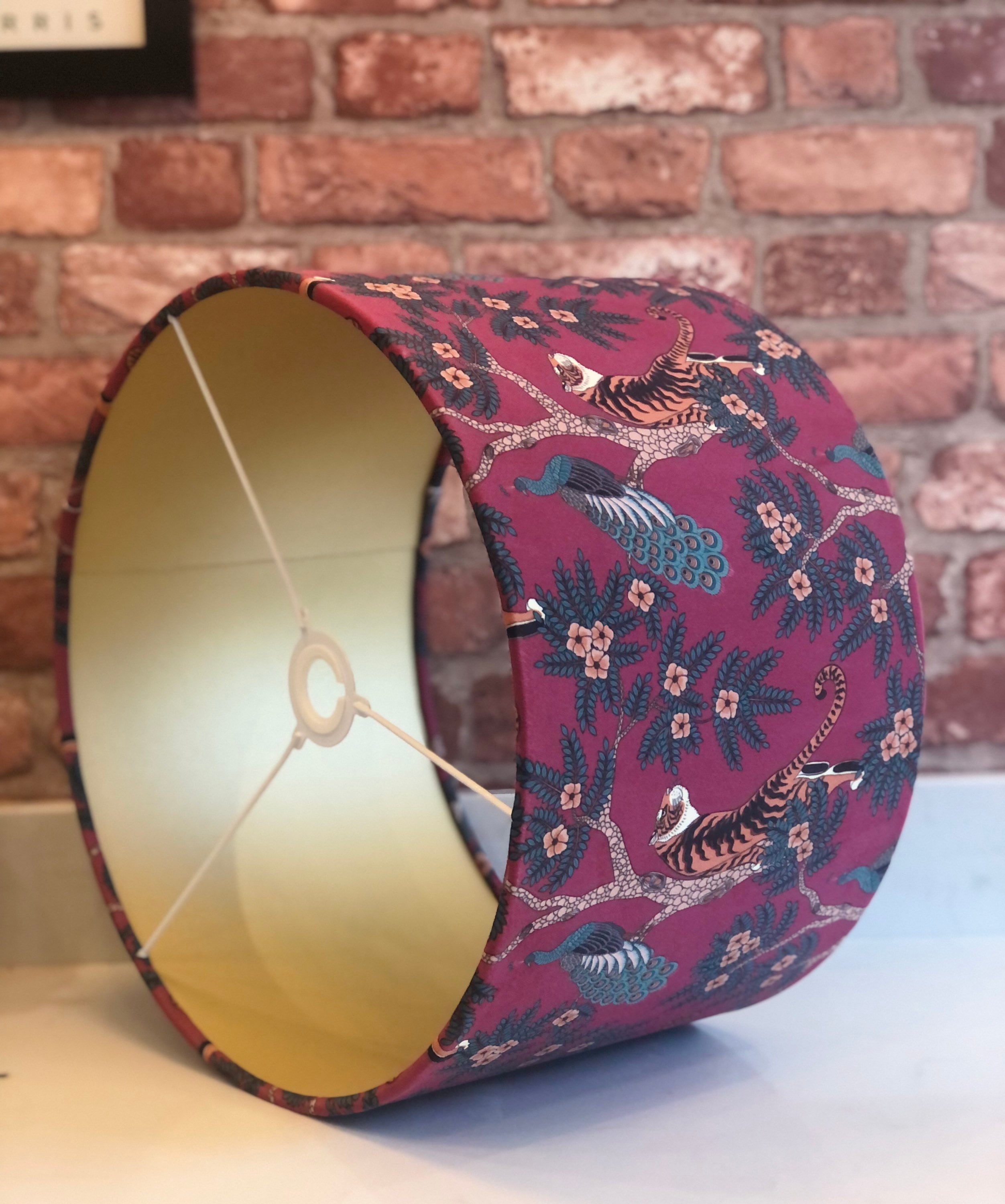 Tiger and Peacock Velvet Lampshade in Magenta Bright Pink With - Etsy