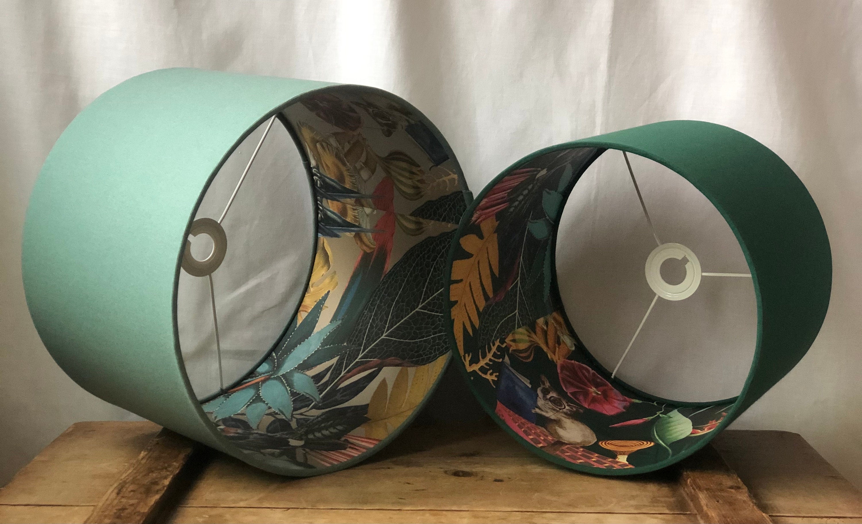 Sage Green Linen Lampshade With Gold Tropical Paper Lining With Lemur ...