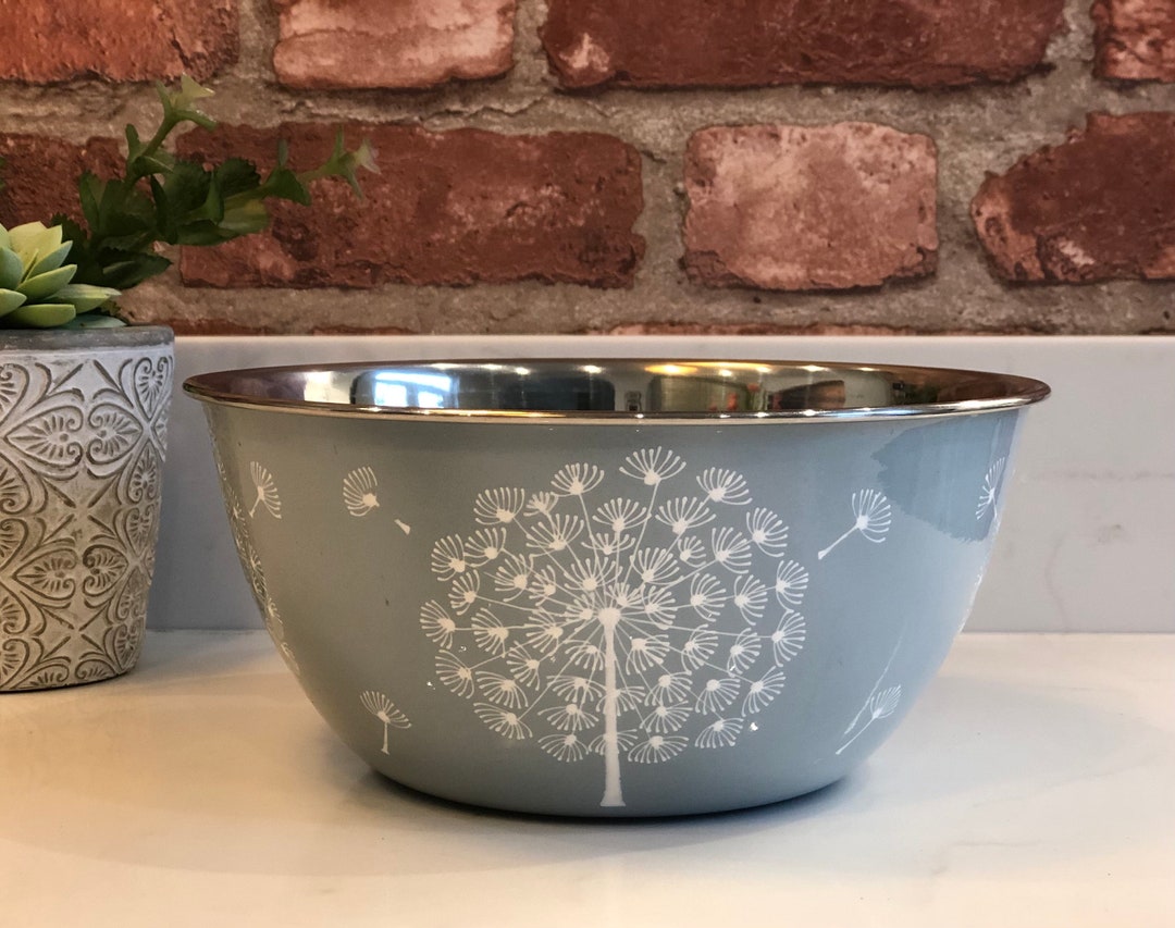 Hand-painted Stone Blue Dandelion Stainless Steel/enamel Mixing or ...