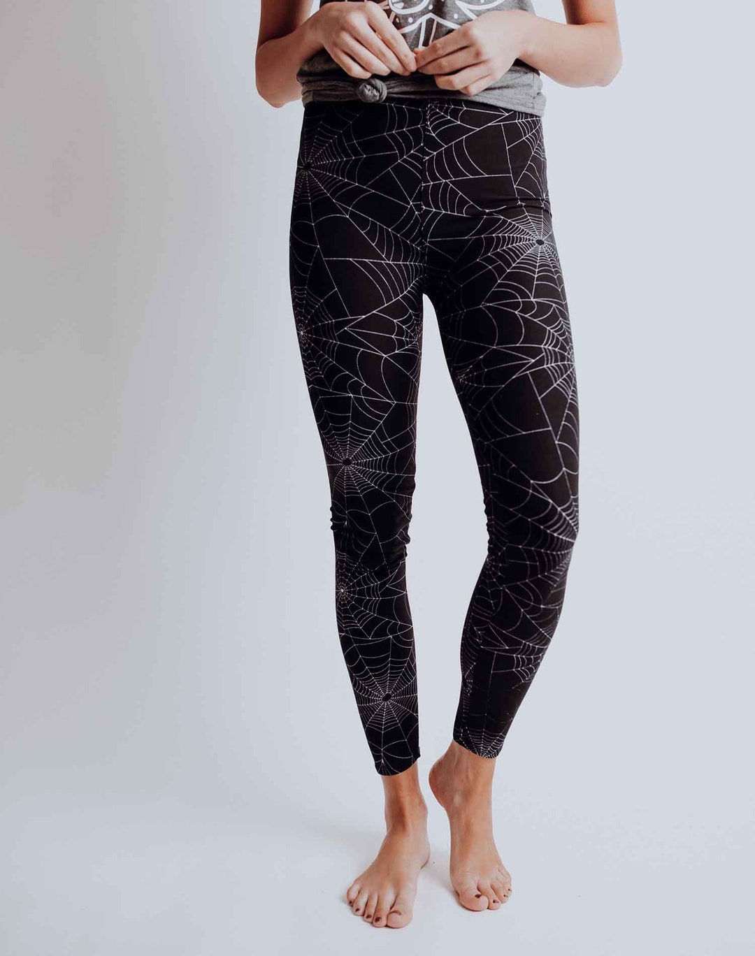 Women's Black and White Halloween Spider Web Buttery Soft Yoga ...