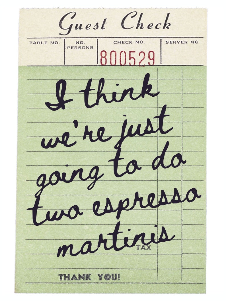 Guest Check Prints | Trendy Receipt Wall Art | Espresso Martinis | Bar ...