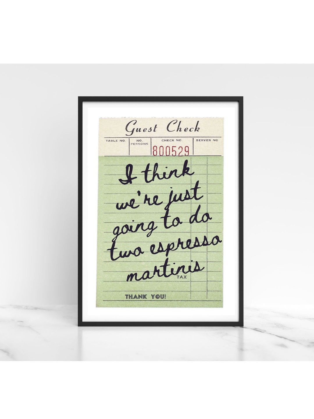 Guest Check Prints | Trendy Receipt Wall Art | Espresso Martinis | Bar ...