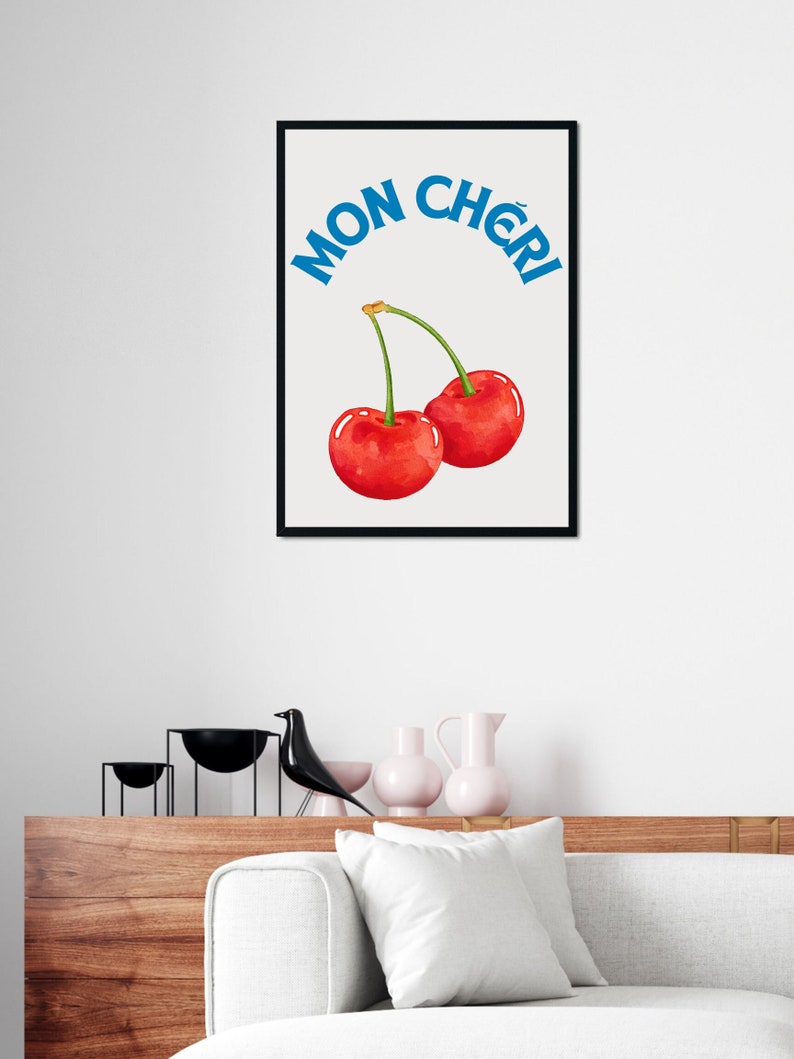 Mon Cheri Print Retro Cherry Print Trendy Wall Art Cherry Prints Dorm ...