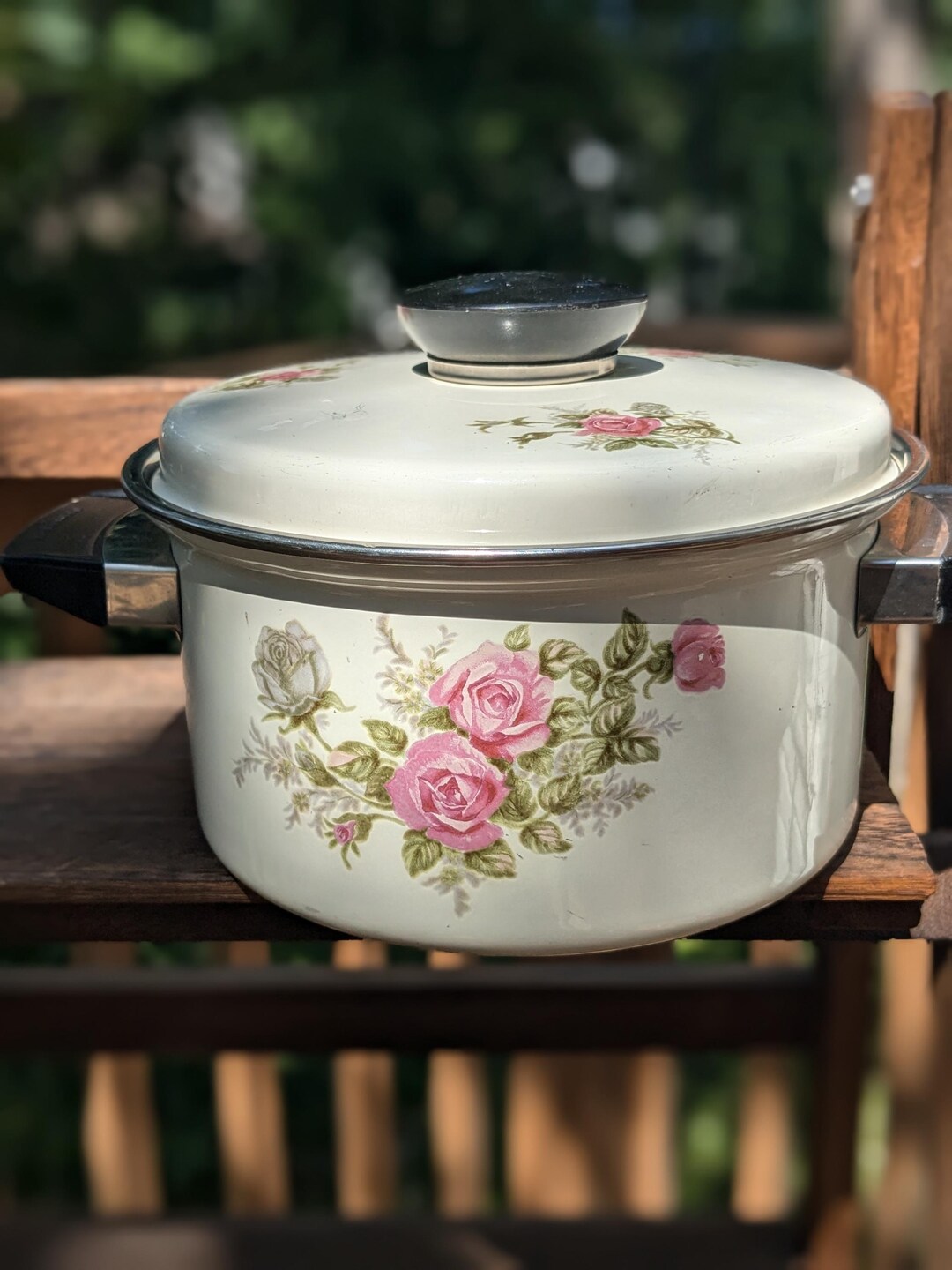 Vintage Marubishi Enamel Pot, Pink Roses - Etsy