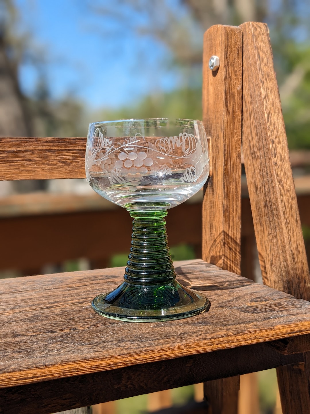 Vintage Etched French Roemer Green Beehive Stem Glass - Etsy