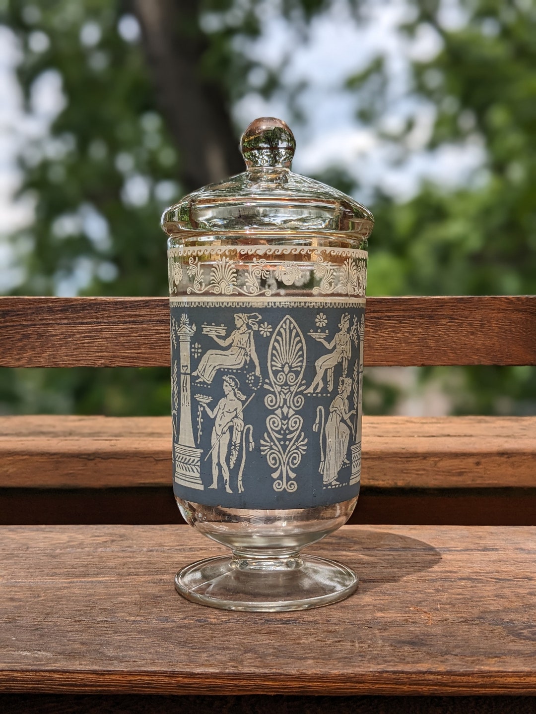 Vintage Jeanette Glass Blue Jasperware Candy Jar - Etsy