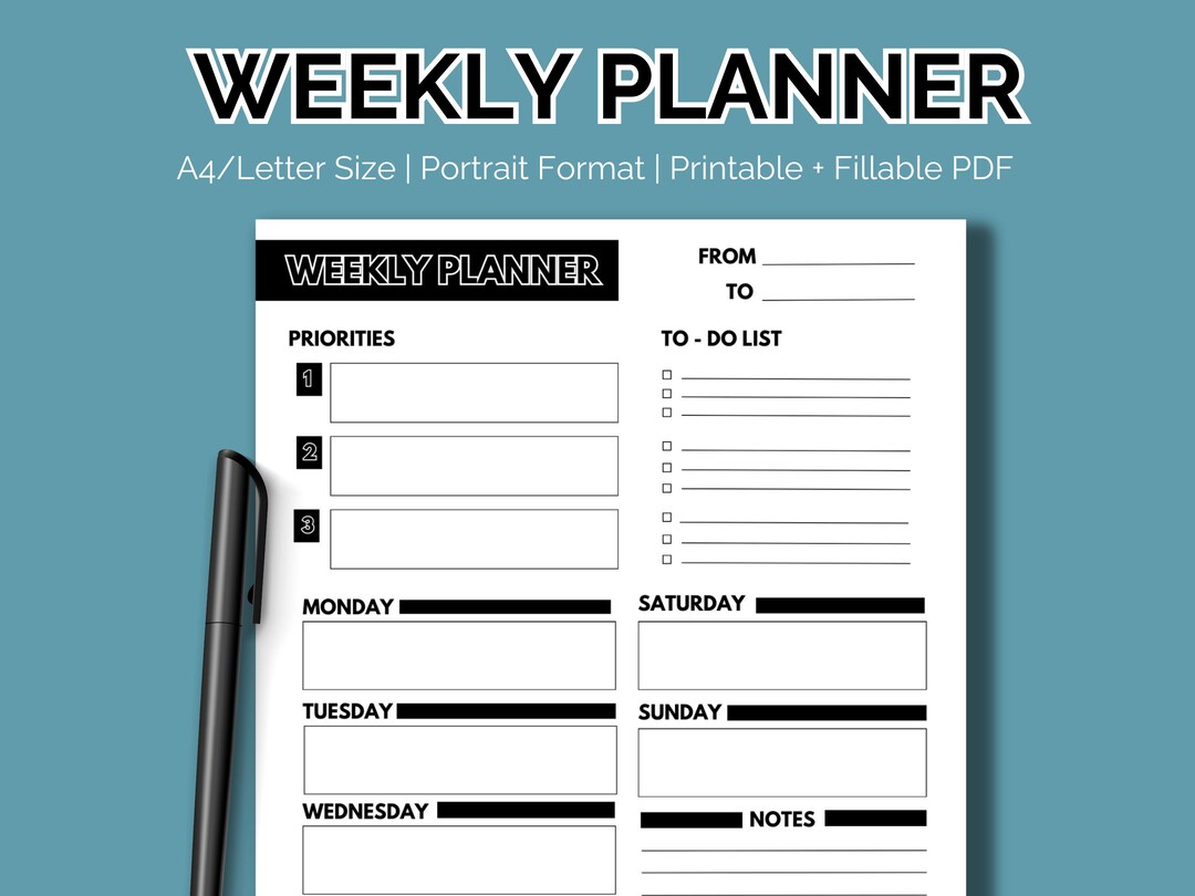 WEEKLY PLANNER, Printable Weekly Planner, Editable Weekly Planner ...