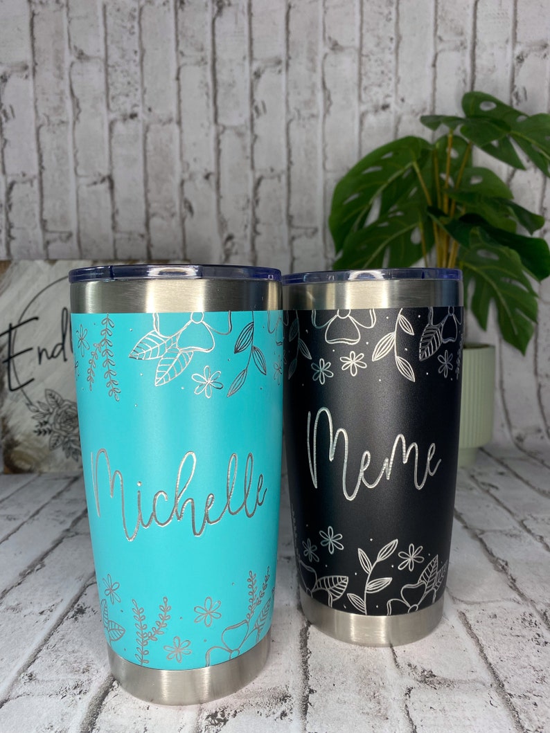 Hand Engraved Floral Tumbler | Engraved Tumbler | Stainless Steel ...