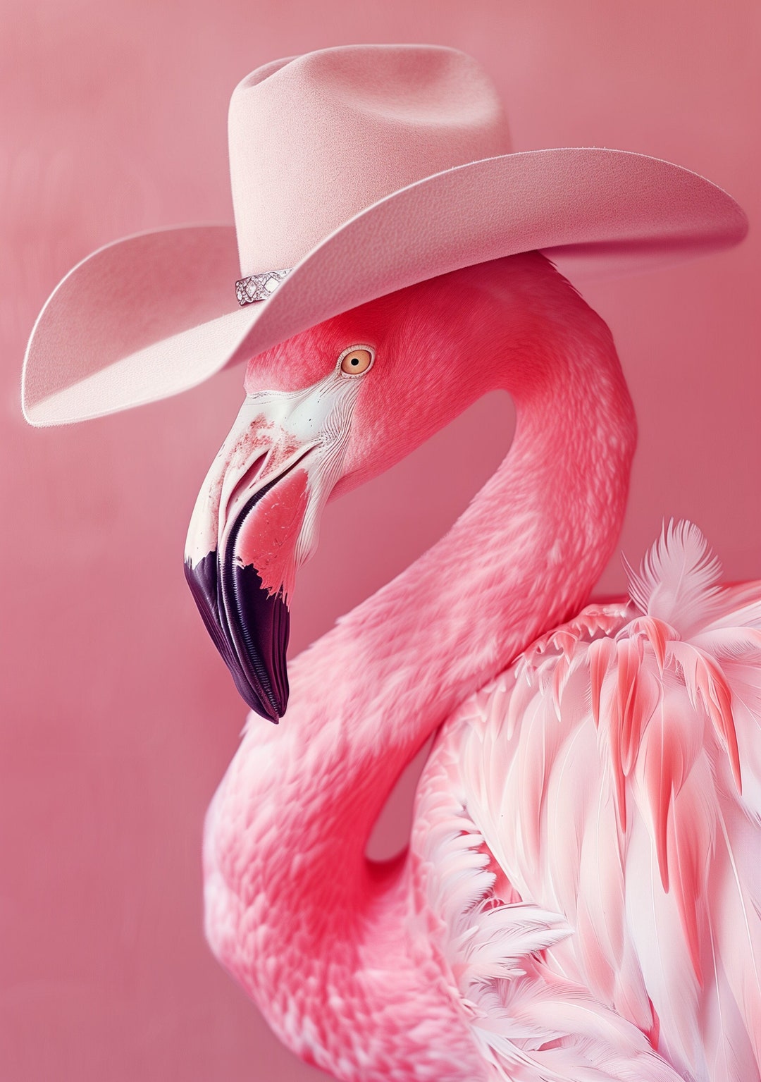 Funny Animal Wall Art Pink Flamingo Wearing Cowboy Hat Cowgirl Hat ...
