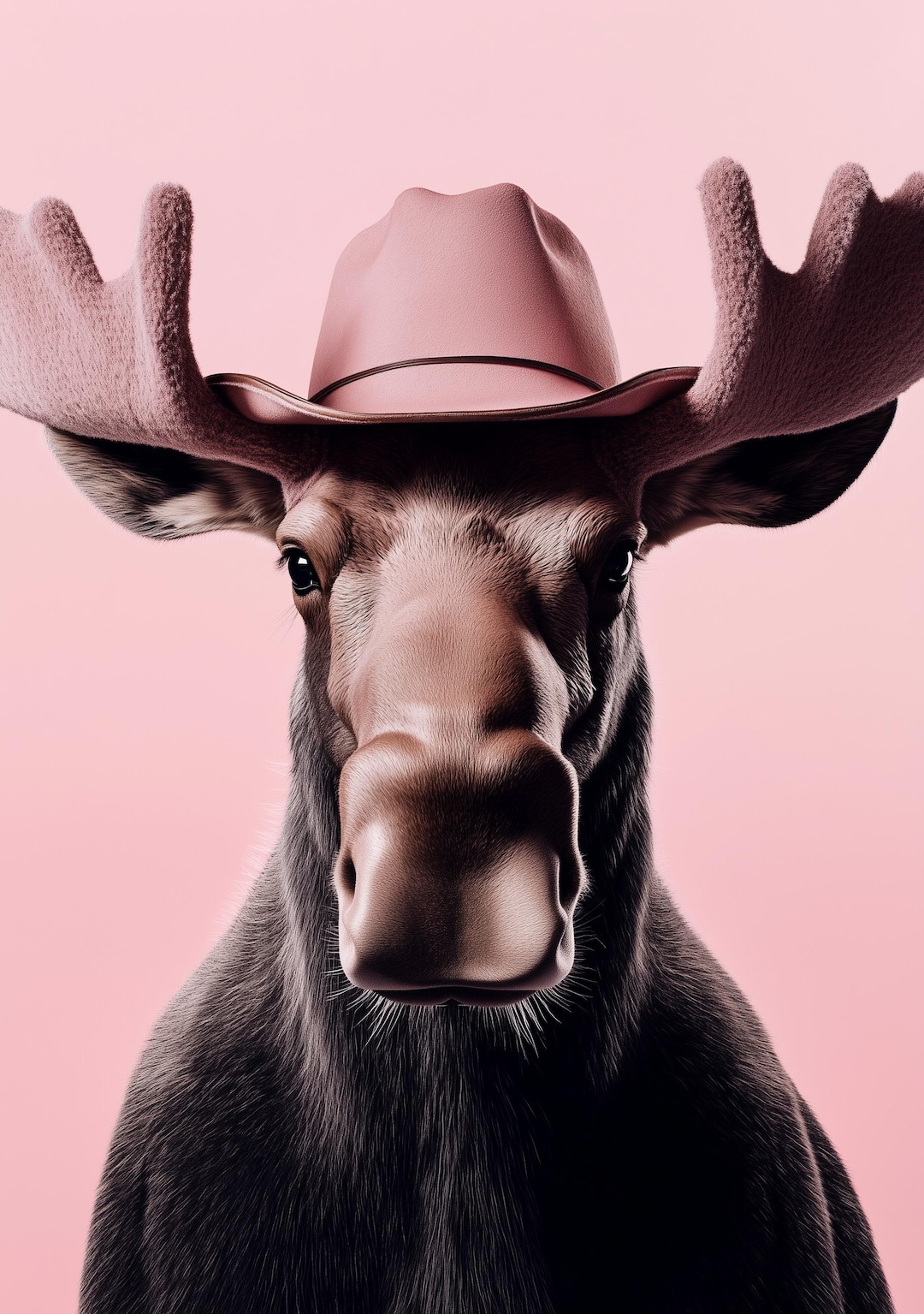 Funny Animal Wall Art American Moose Wearing Cowboy Hat Cowgirl Hat ...