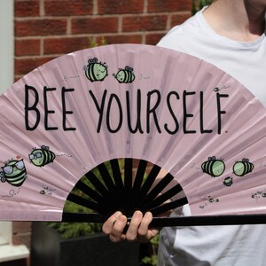 Hand Fan LARGE | Bumble Bee UV Fabric Hand Made - Rose Gold - Light ...