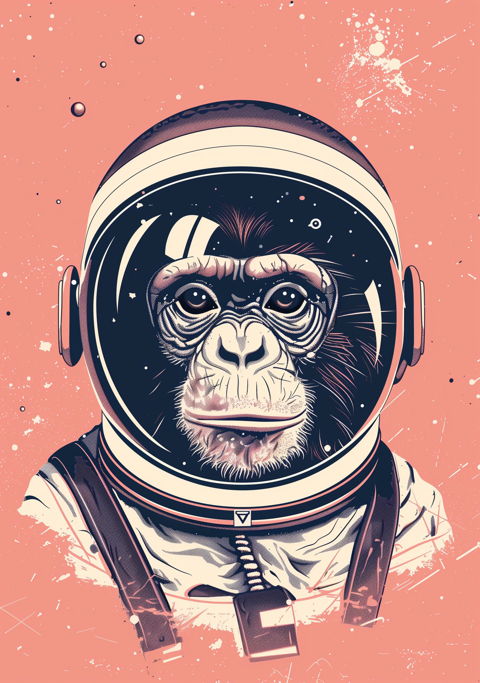 Funny Animal Wall Art Pink Space Monkey Space Suit - A4 A3 A2 ...