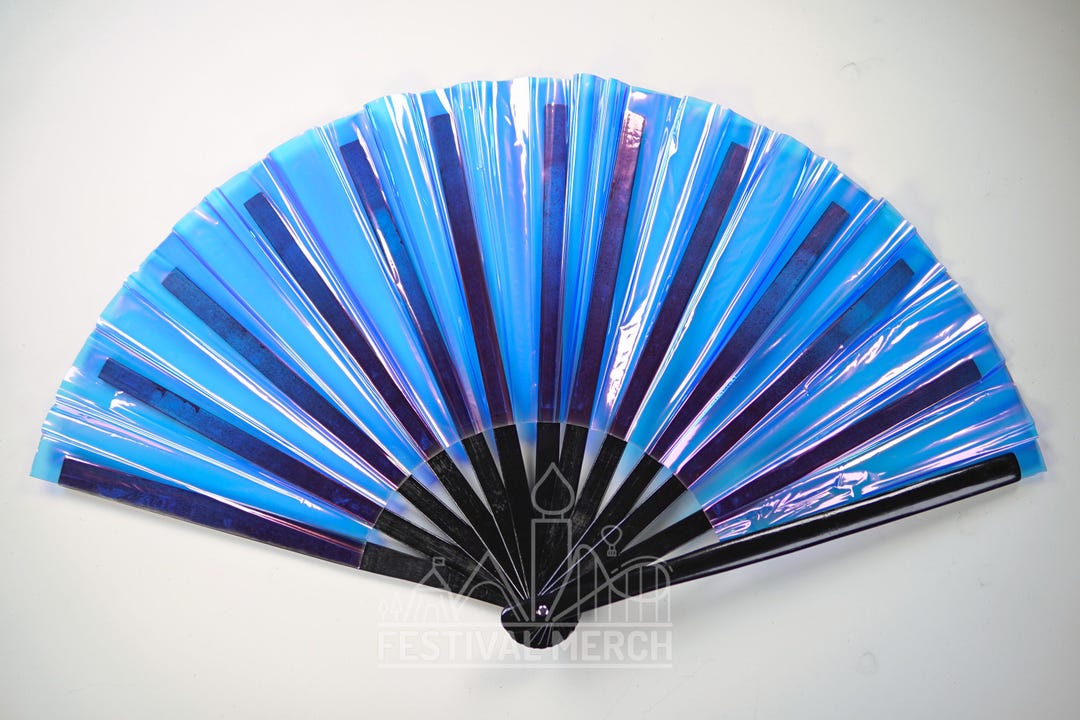 Iridescent Hand Fan XL Bamboo | Festival Merch | Vinyl Shimmer Clack ...
