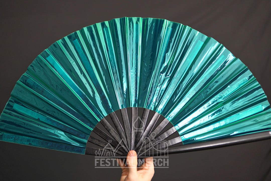 Iridescent Hand Fan XL Bamboo | Festival Merch | Vinyl Shimmer Clack ...