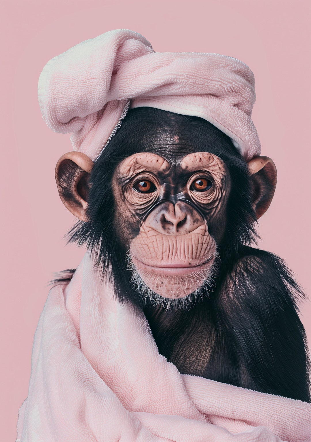 Funny Animal Wall Art Pink Monkey and Towel Out the Shower Bathroom ...