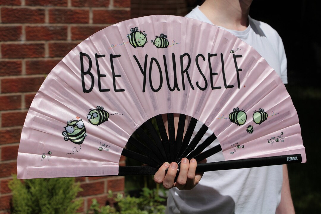 Hand Fan LARGE | Bumble Bee UV Fabric Hand Made - Rose Gold - Light ...