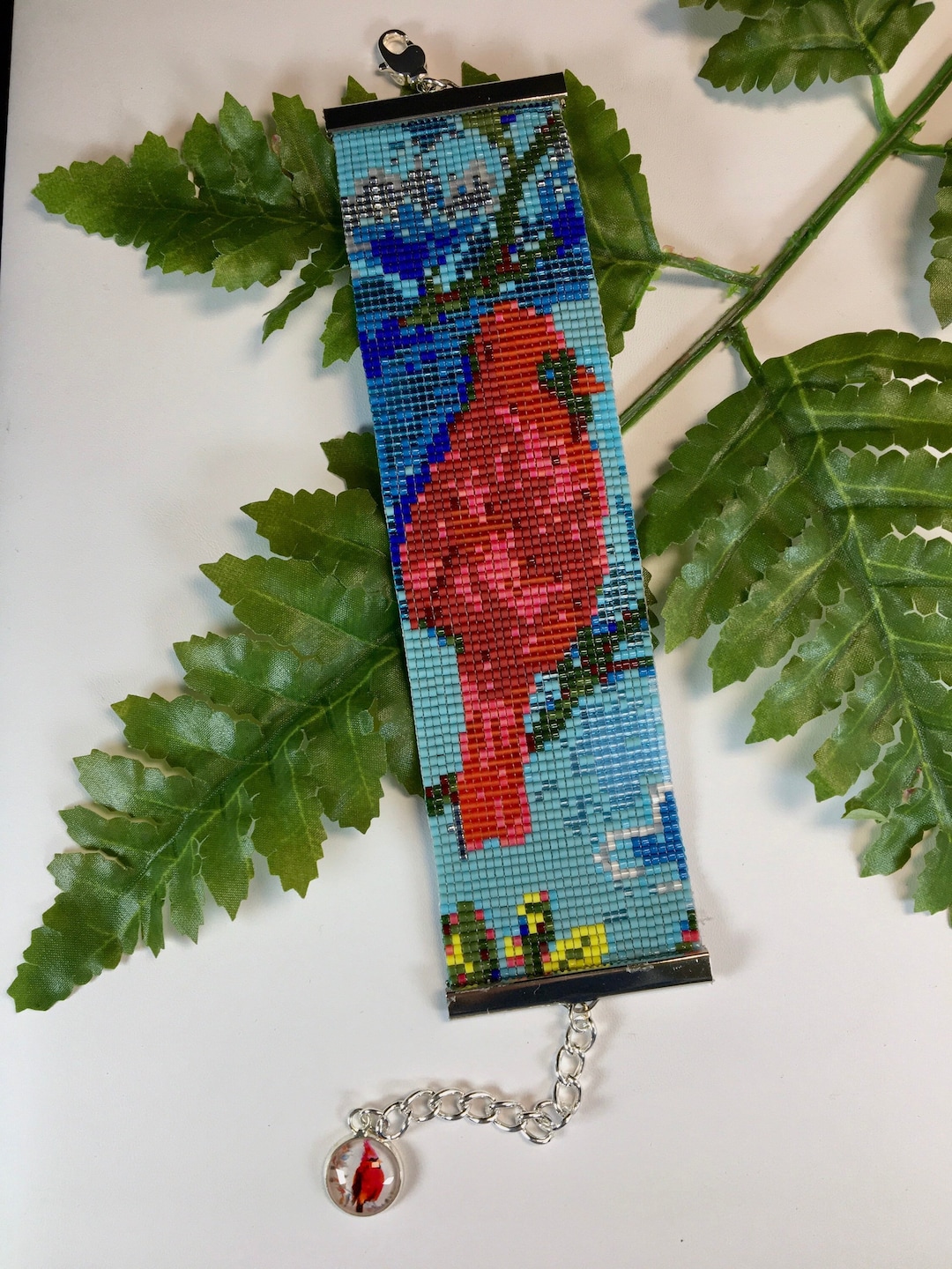 Cardinal Loom Bracelet, Cardinal Beaded Bracelet, Red Bird Bracelet ...