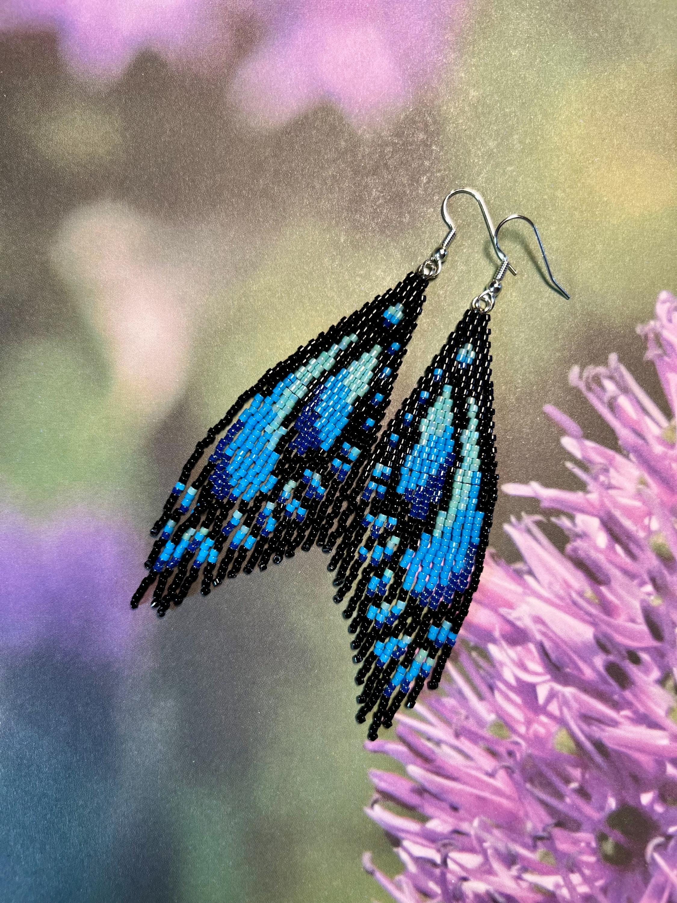 Blue Butterfly Wings Beaded Earrings, Butterfly Earrings, Southwestern ...