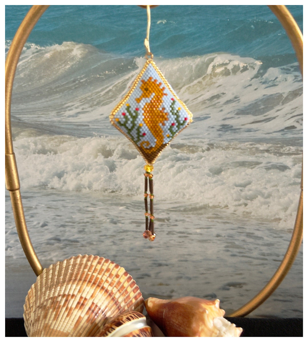 Seahorse Beaded Ornament, Hand Beaded Sea Ornament, Beaded Ornament ...