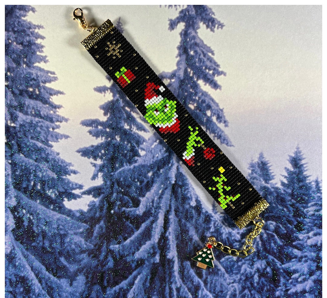 Grinch Bracelet, Christmas Grinch Beaded Bracelet, Grinch Loom Beaded ...
