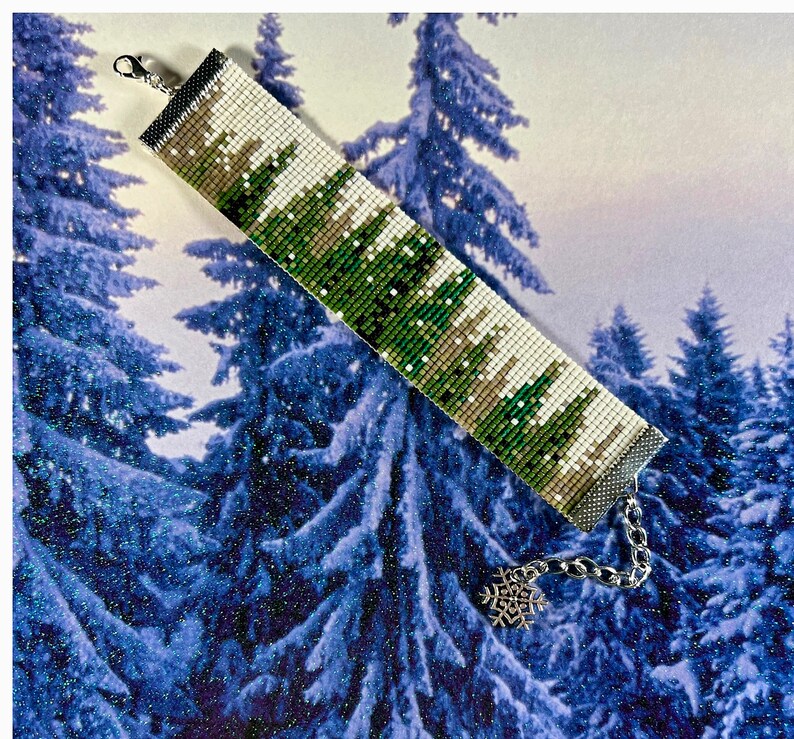 Winter Forest Beaded Bracelet, Christmas Trees Loom Beaded Bracelet ...