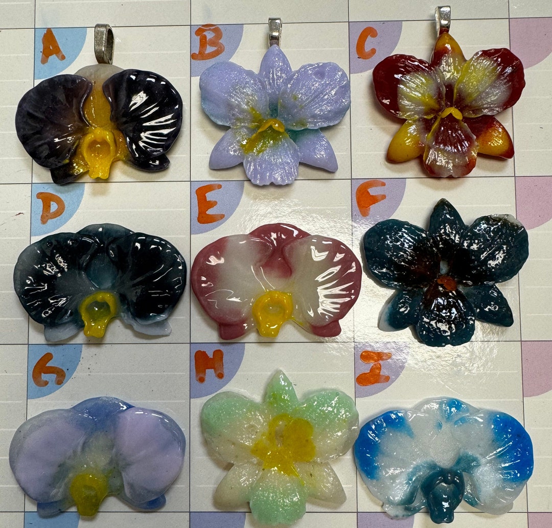 Fused Solid Glass Orchid Flower Pendant Floral Pendant Your Choice With ...