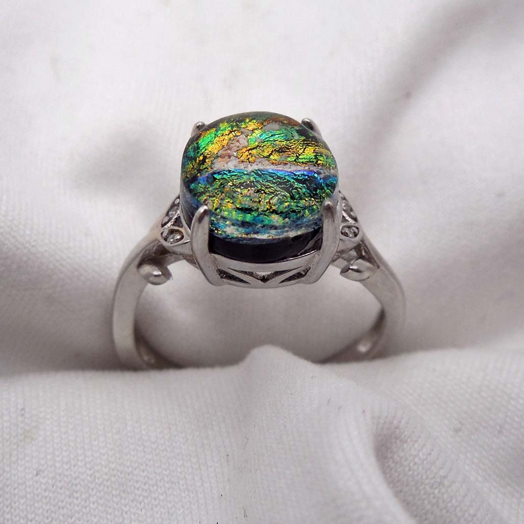 Unique Dichroic Glass Vine Cremains Ring, Unique Cremation Ring With ...