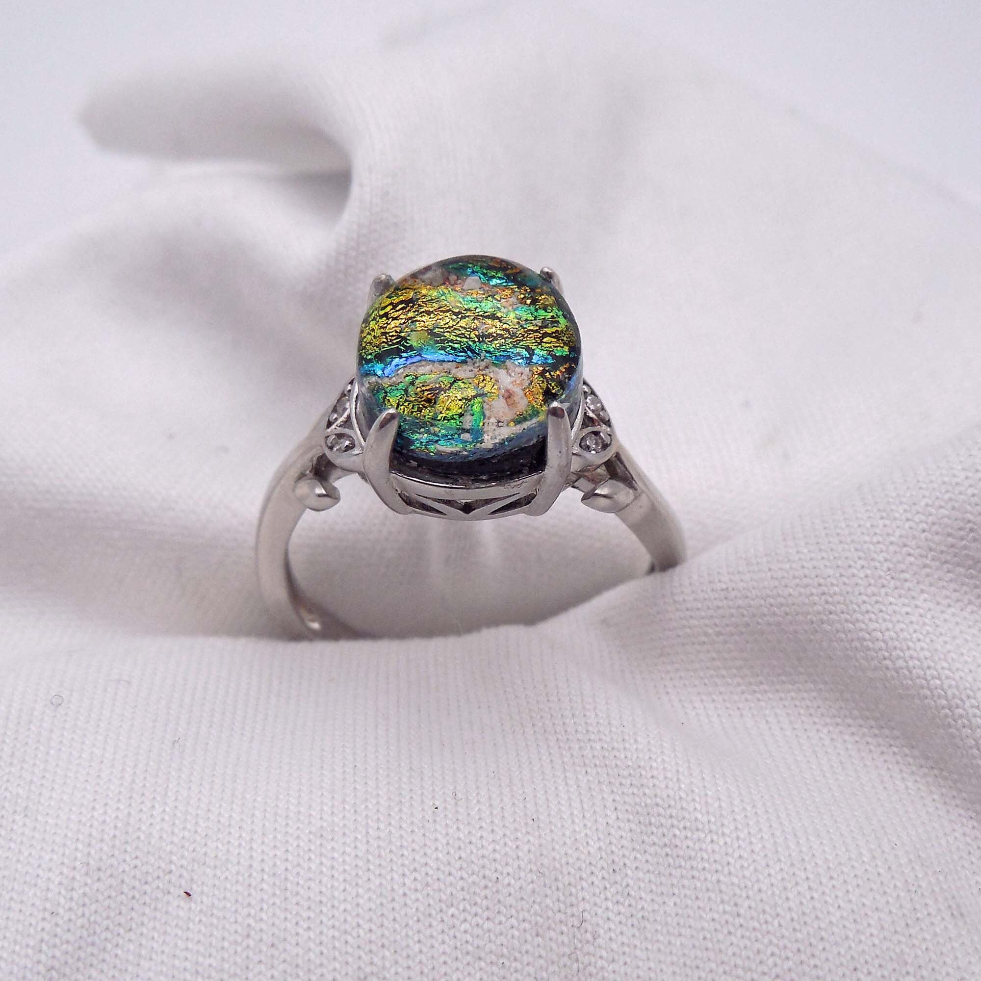 Unique Dichroic Glass Vine Cremains Ring, Unique Cremation Ring With ...