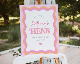 Wave Hens Party Welcome Sign Template, Retro Welcome Sign, Editable ...
