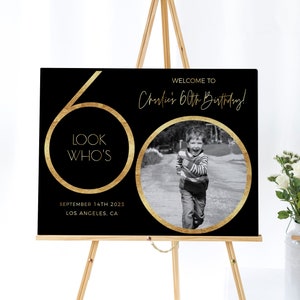 Male 60th Birthday Welcome Sign, Black and Gold Welcome Template, Look ...