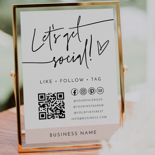 Let's Get Social Sign Social Media Sign Template Small - Etsy