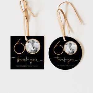 60th Birthday Favor Tags, 60th Thank You Tags, Look Who's 60, Black ...