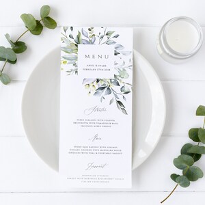 Greenery Wedding Menu Printable, Editable Template, Greenery Menu Card ...