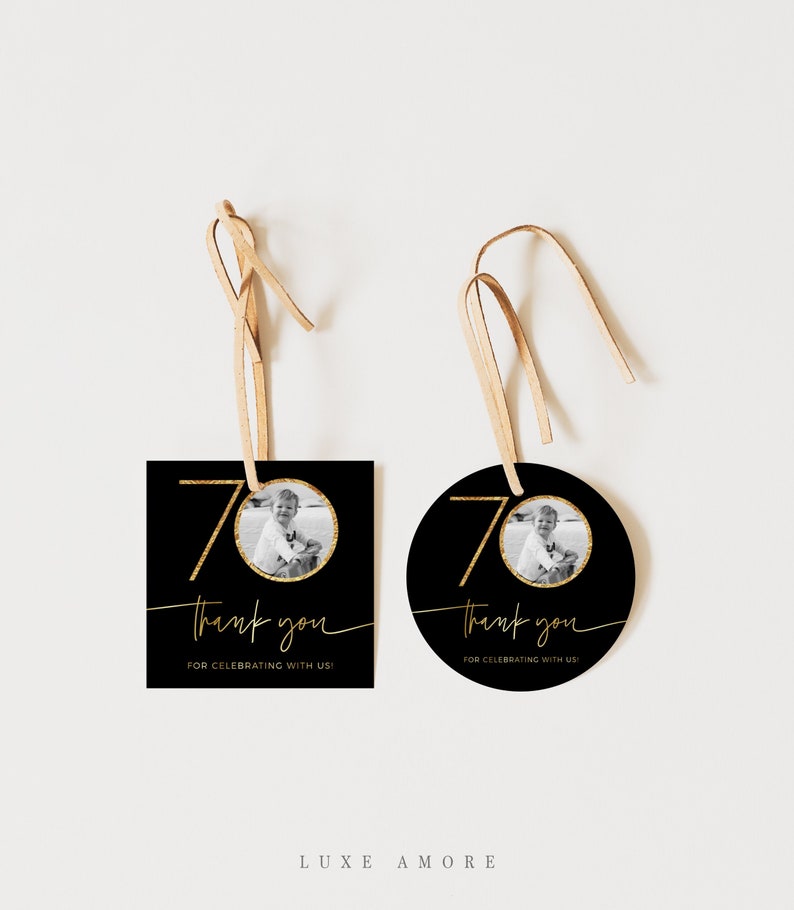 70th Birthday Favor Tags, 70th Thank You Tags, Look Who's 70, Black ...