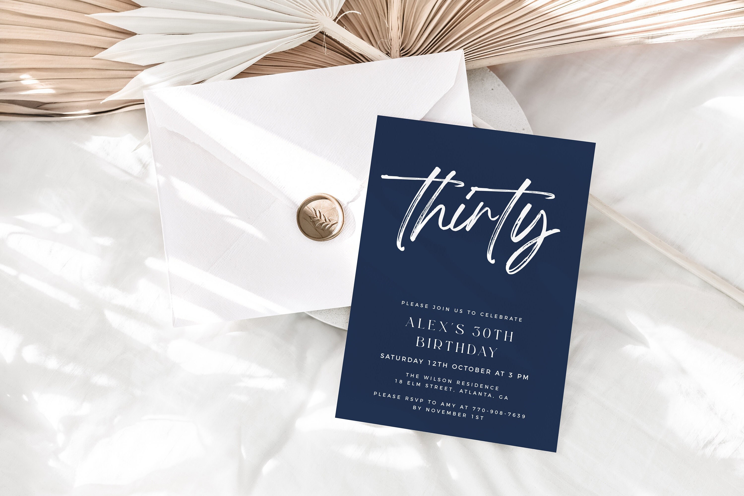 Navy Blue 30th Birthday Invitation Template Black 30th - Etsy