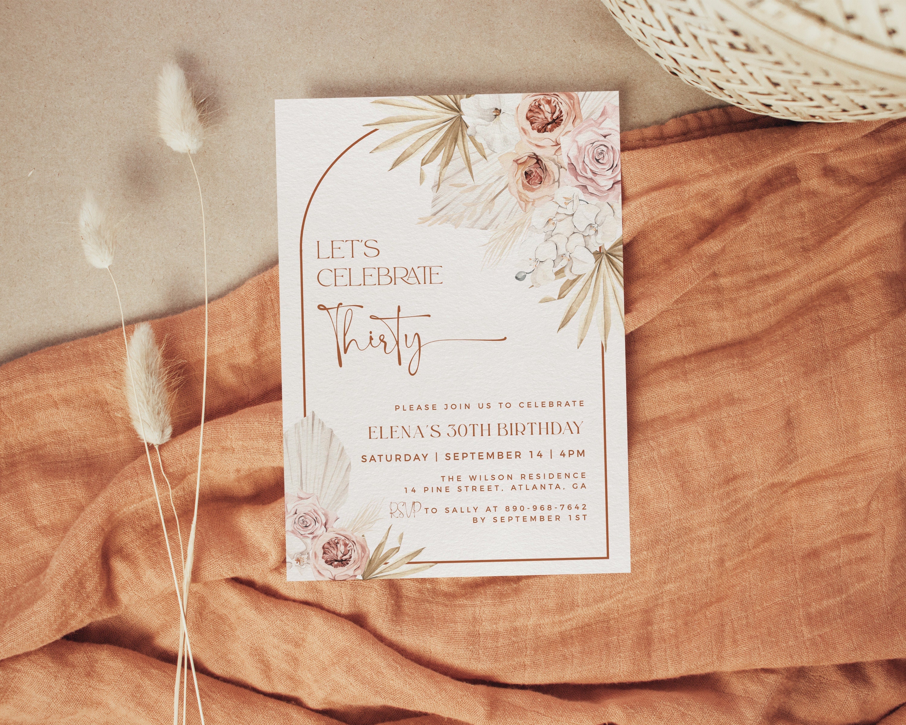 Bohemian 30th Birthday Invitation Template Boho Arch 30th - Etsy