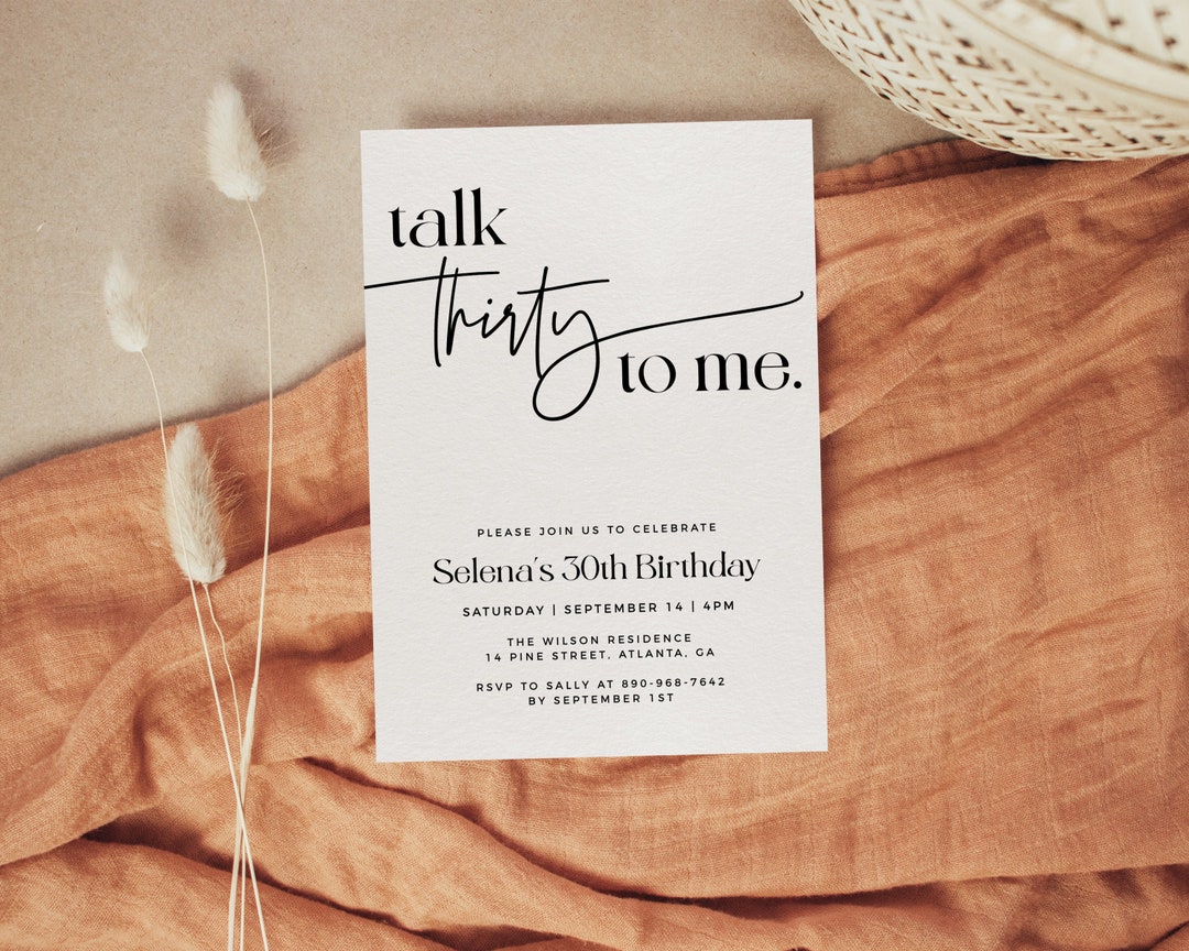 Talk Thirty to Me Invitation, Modern 30th Birthday Invitation Template ...