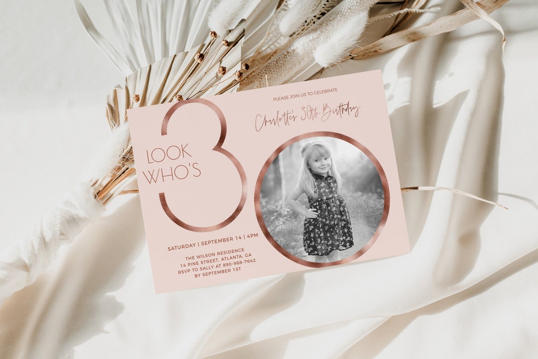 Feminine 30th Birthday Invitation Template, Look Who's 30, Photo 30th ...