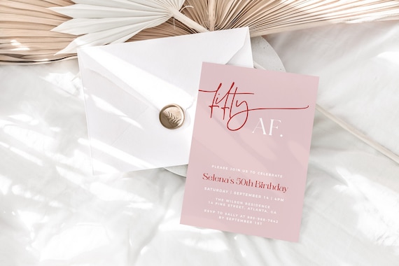 Fifty AF Invitation Blush Pink 50th Birthday Invitation - Etsy