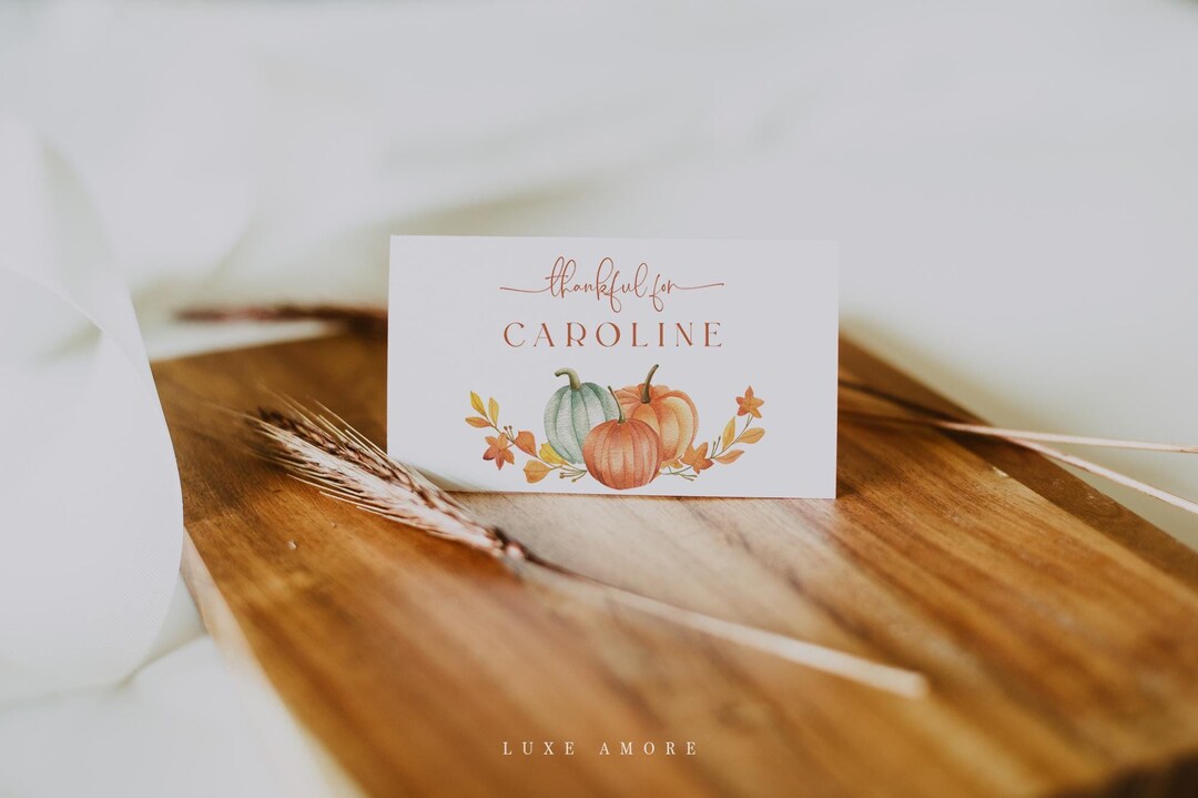 Thanksgiving Place Cards Template, Pumpkin Place Cards, Fall Name Cards ...