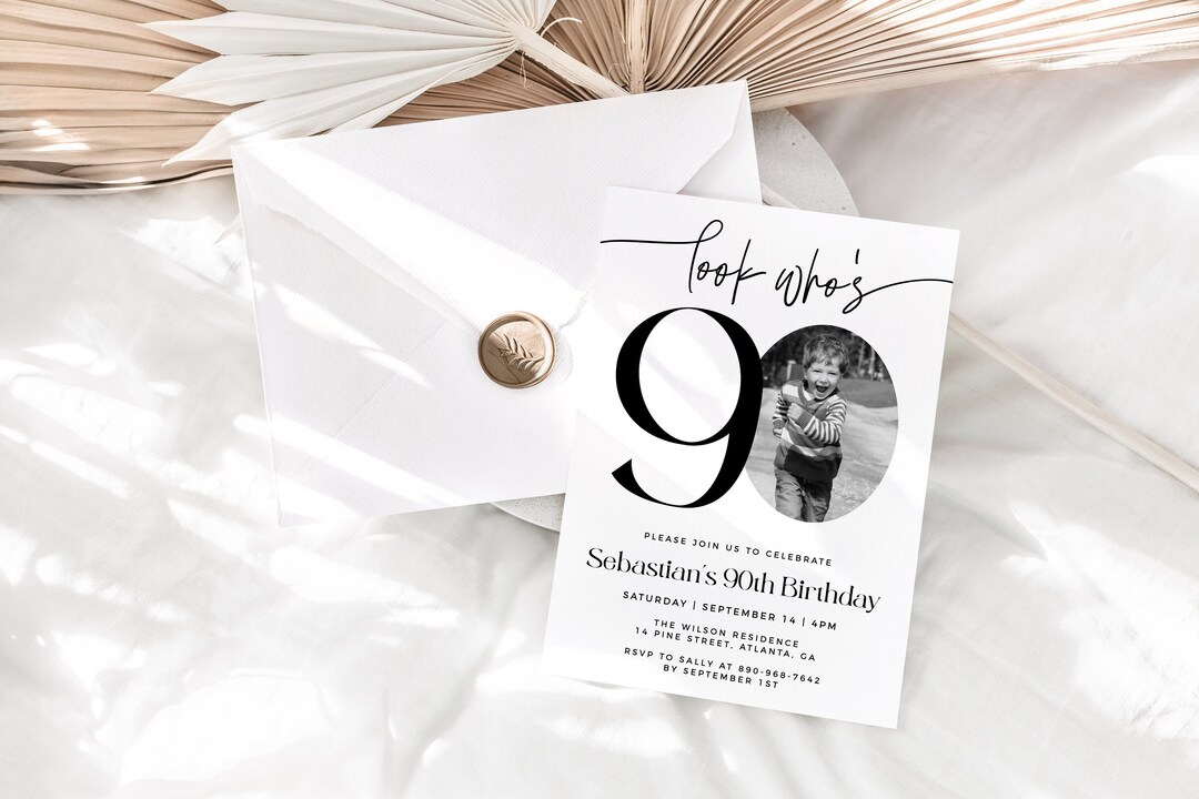 Male 90th Birthday Invitation Template, Look Who's 90, Photo 90th ...