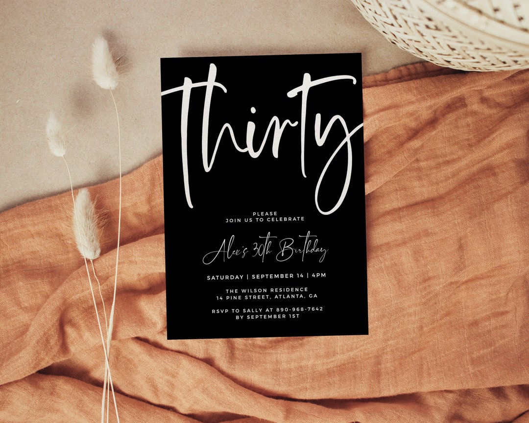 Black 30th Birthday Invitation Template, Black 30th Birthday Invite ...