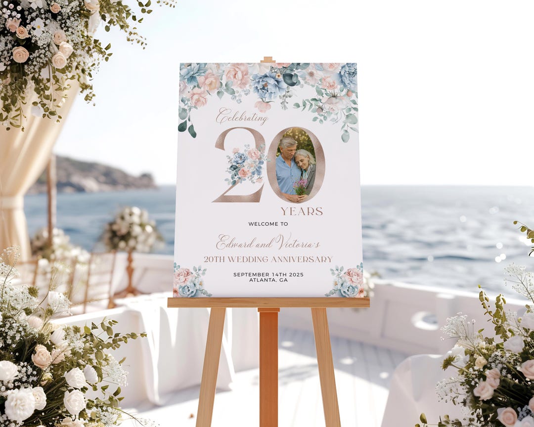 20th Anniversary Welcome Sign Template, Floral Welcome Sign, Editable ...
