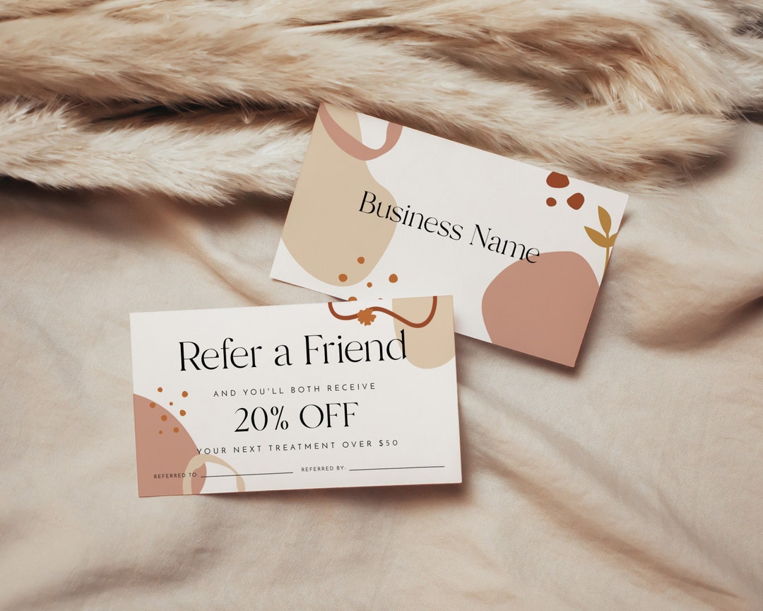 Abstract Referral Card Template, Beige Referral Card, Editable Template ...