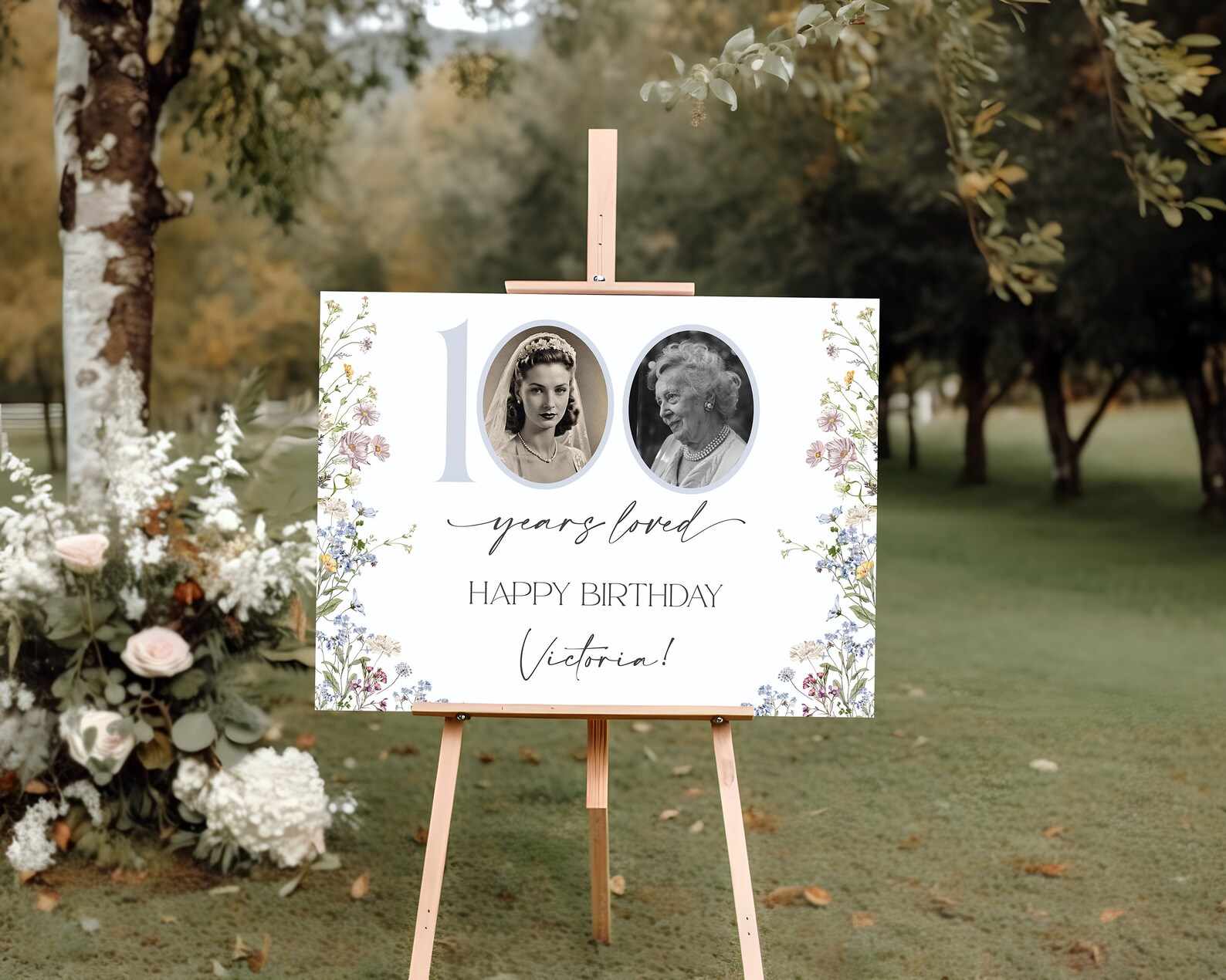 100 Years Loved Sign, Floral 100th Birthday Welcome Sign, Welcome Sign ...
