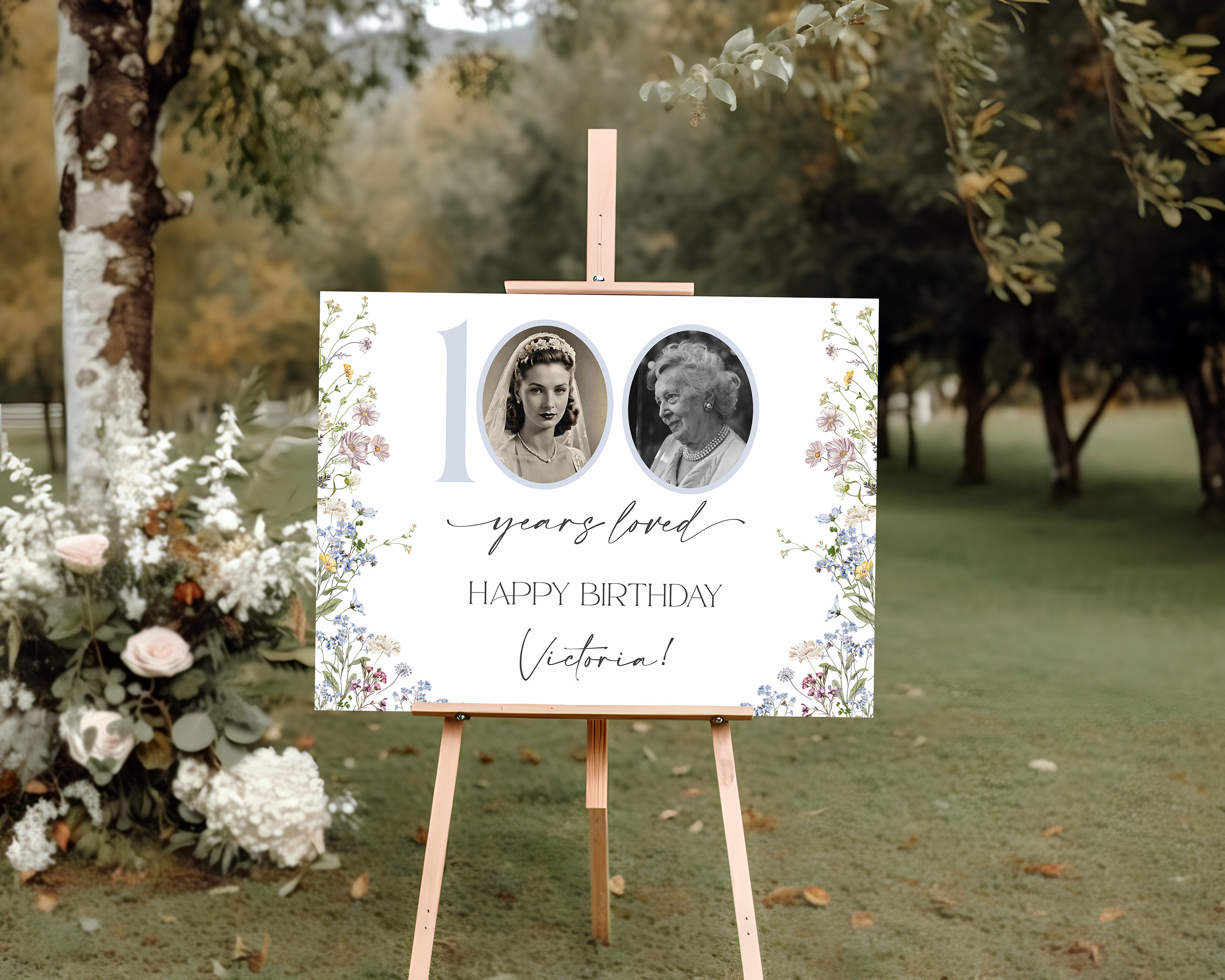 100 Years Loved Sign, Floral 100th Birthday Welcome Sign, Welcome Sign ...