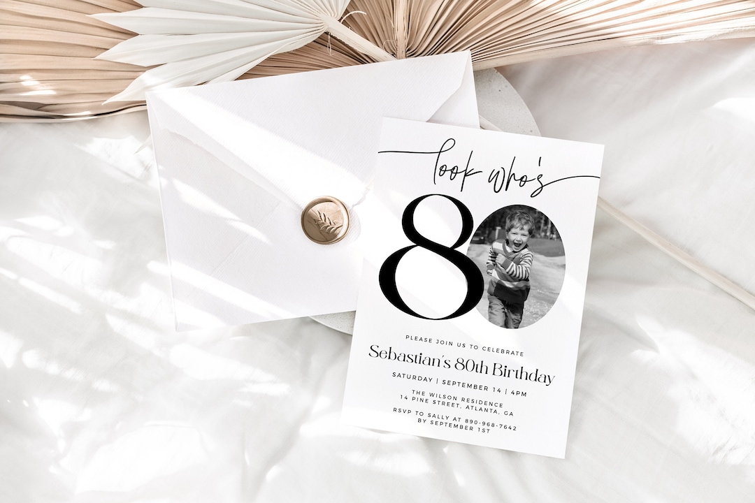 Male 80th Birthday Invitation Template, Look Who's 80, Photo 80th ...