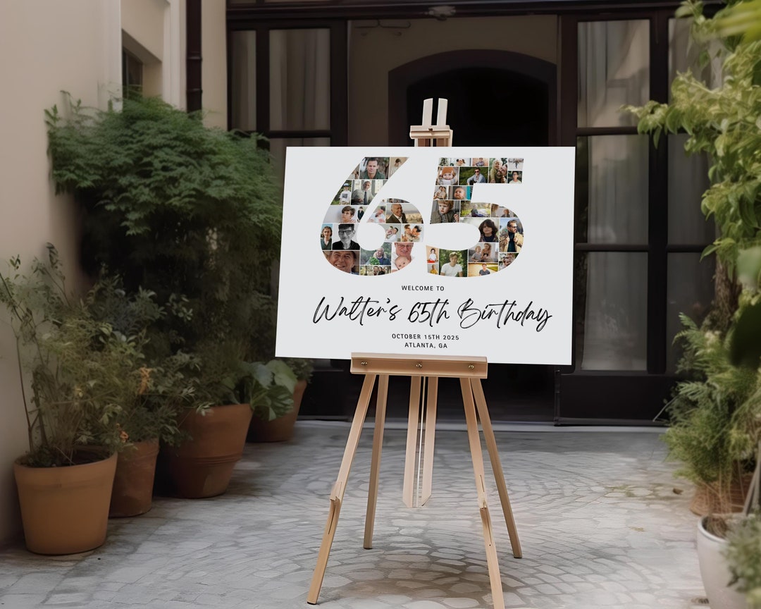 65th Birthday Photo Collage Template, 65th Birthday Welcome Sign ...