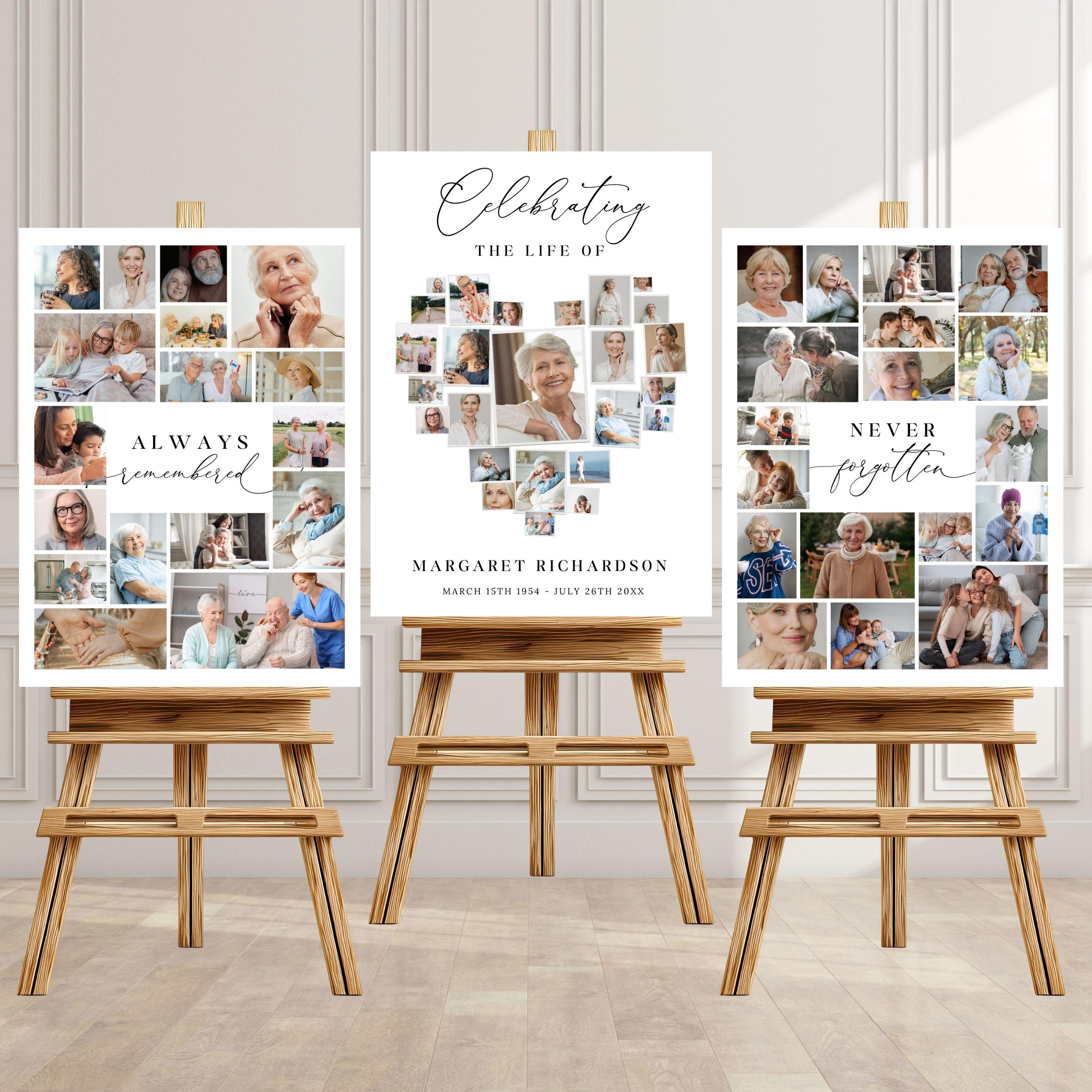 Celebration of Life Photo Collage Set, Elegant Funeral Sign Template ...
